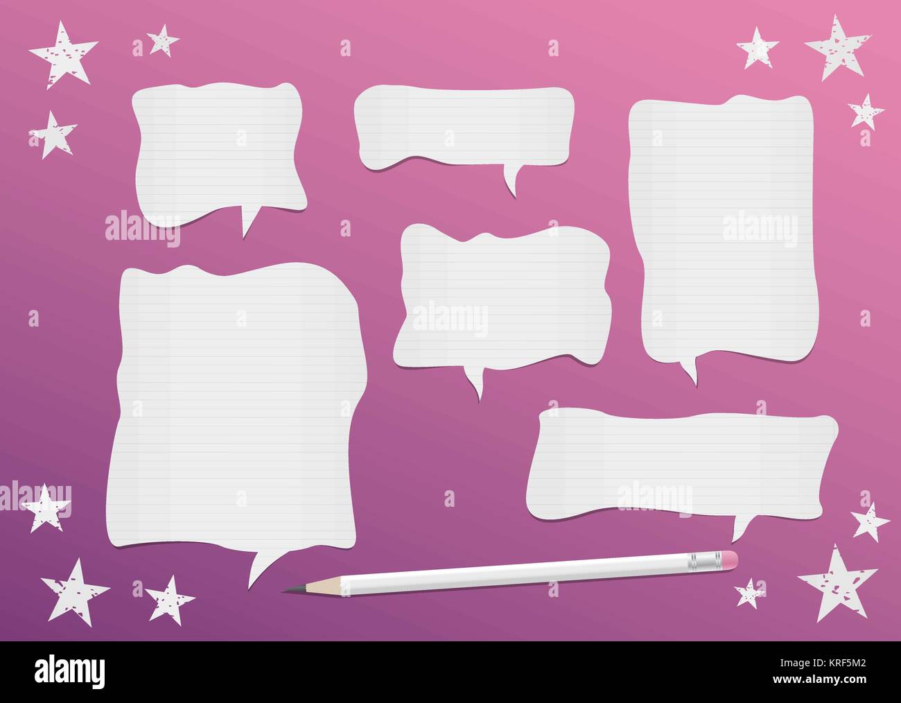 White lined speech bubble, note paper for text or message stuck on ...