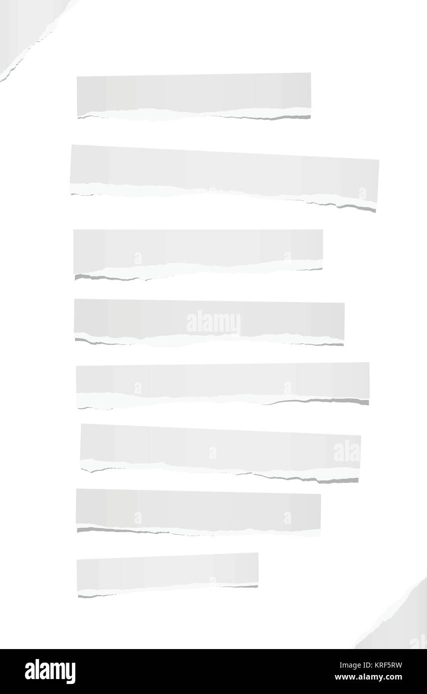 White rippedblank note, notebook paper strips for text or message stuck ...