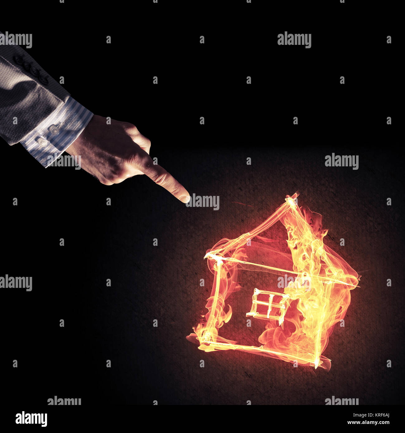 Businessman hand pointing at burning fire symbol Stock Photo - Alamy