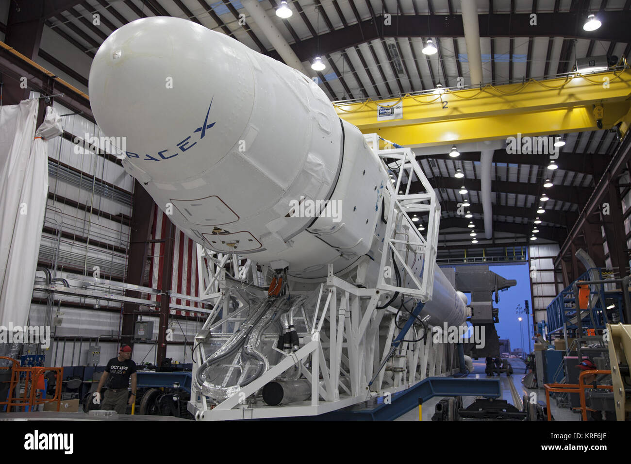Falcon 9 in SLC-40 hangar before roll-out - CRS-2 (KSC-2013-1676 Stock ...