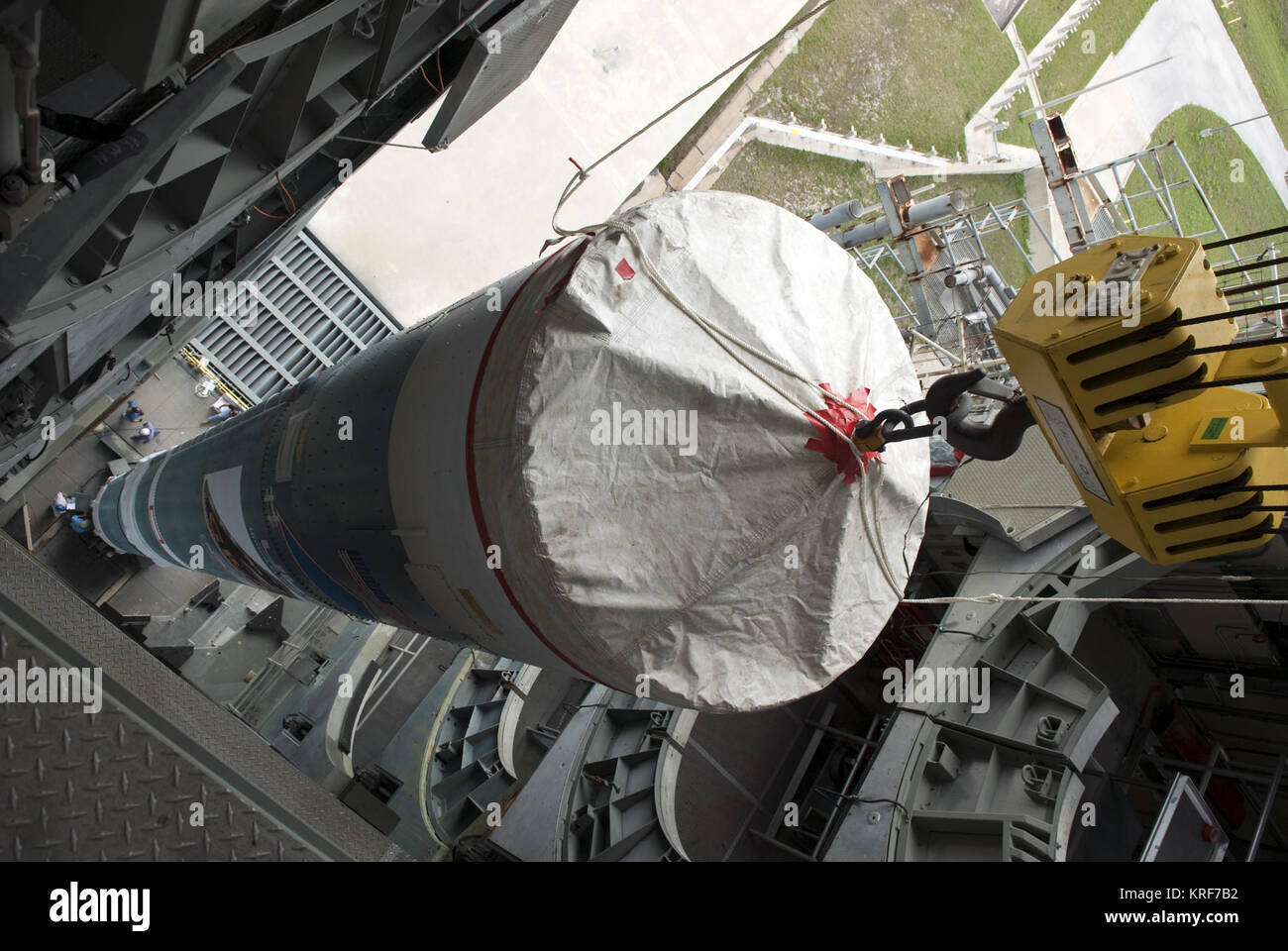 Delta II first stage henging on a crane Stock Photo - Alamy