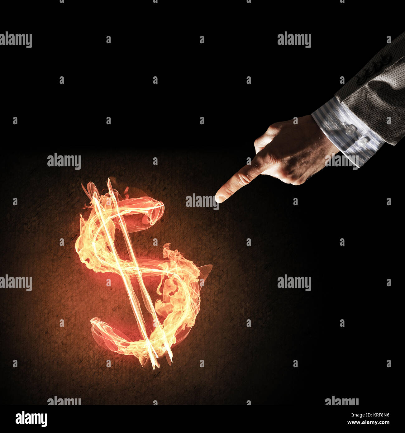 Concept of money making with dollar currency fire symbol on dark Stock ...