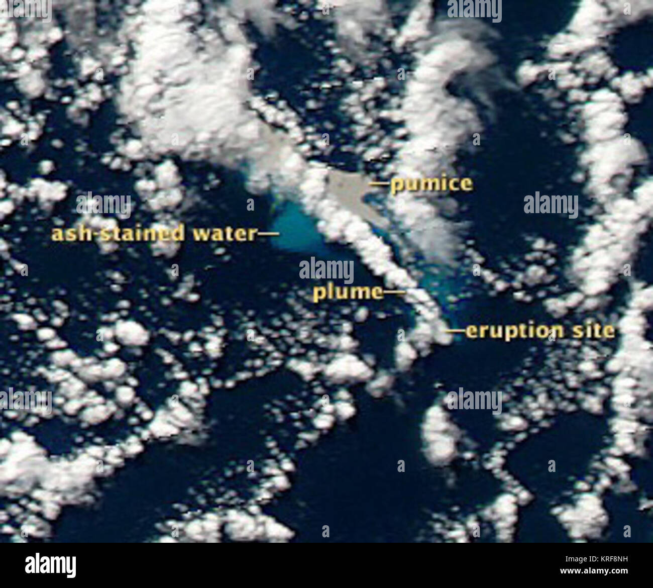 Havre Seamount Eruption 19 July 2012 with labels cropped Stock Photo ...