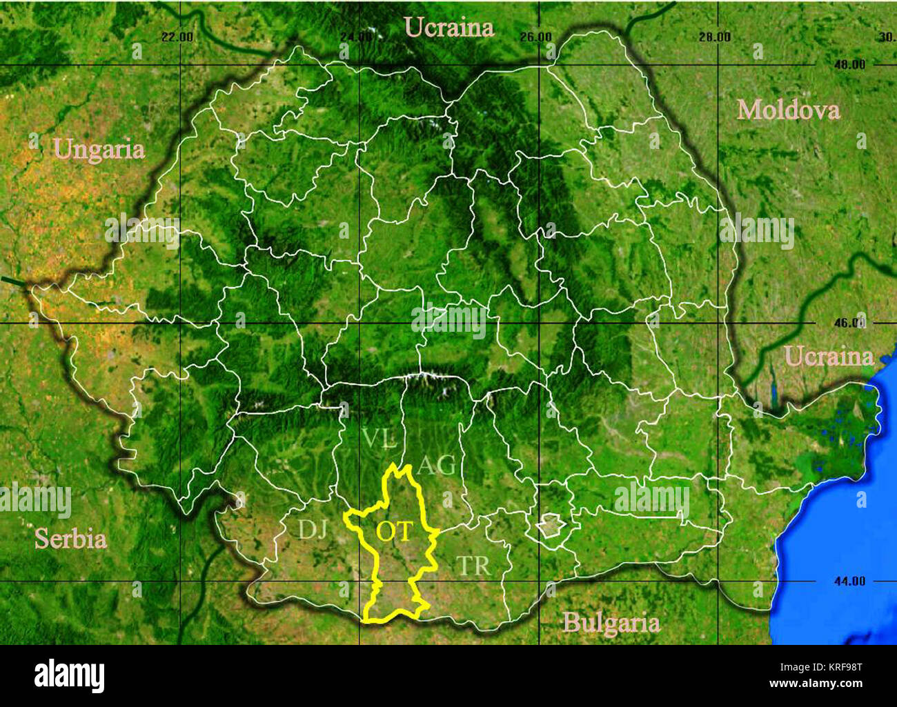 Judetul Olt 3D map Stock Photo - Alamy