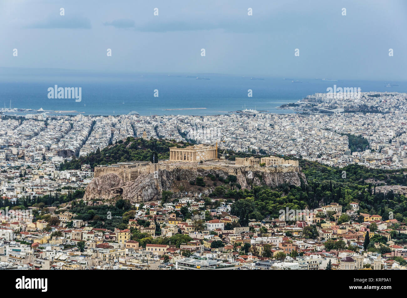 view of the acropolis the city of Athens to the port of Piraeus and on ...