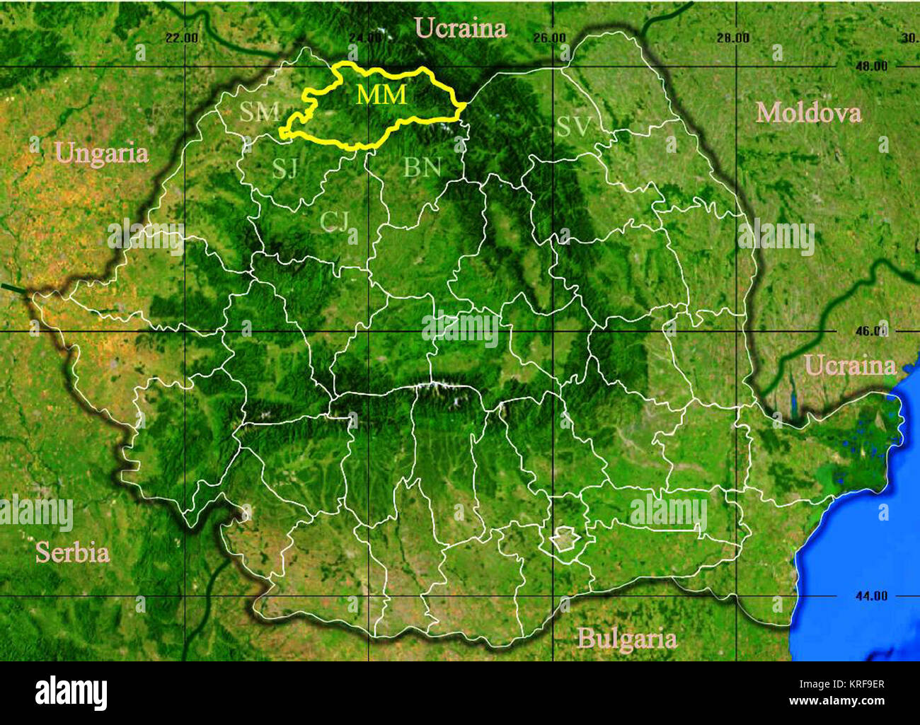 Judetul Maramures 3D map Stock Photo - Alamy