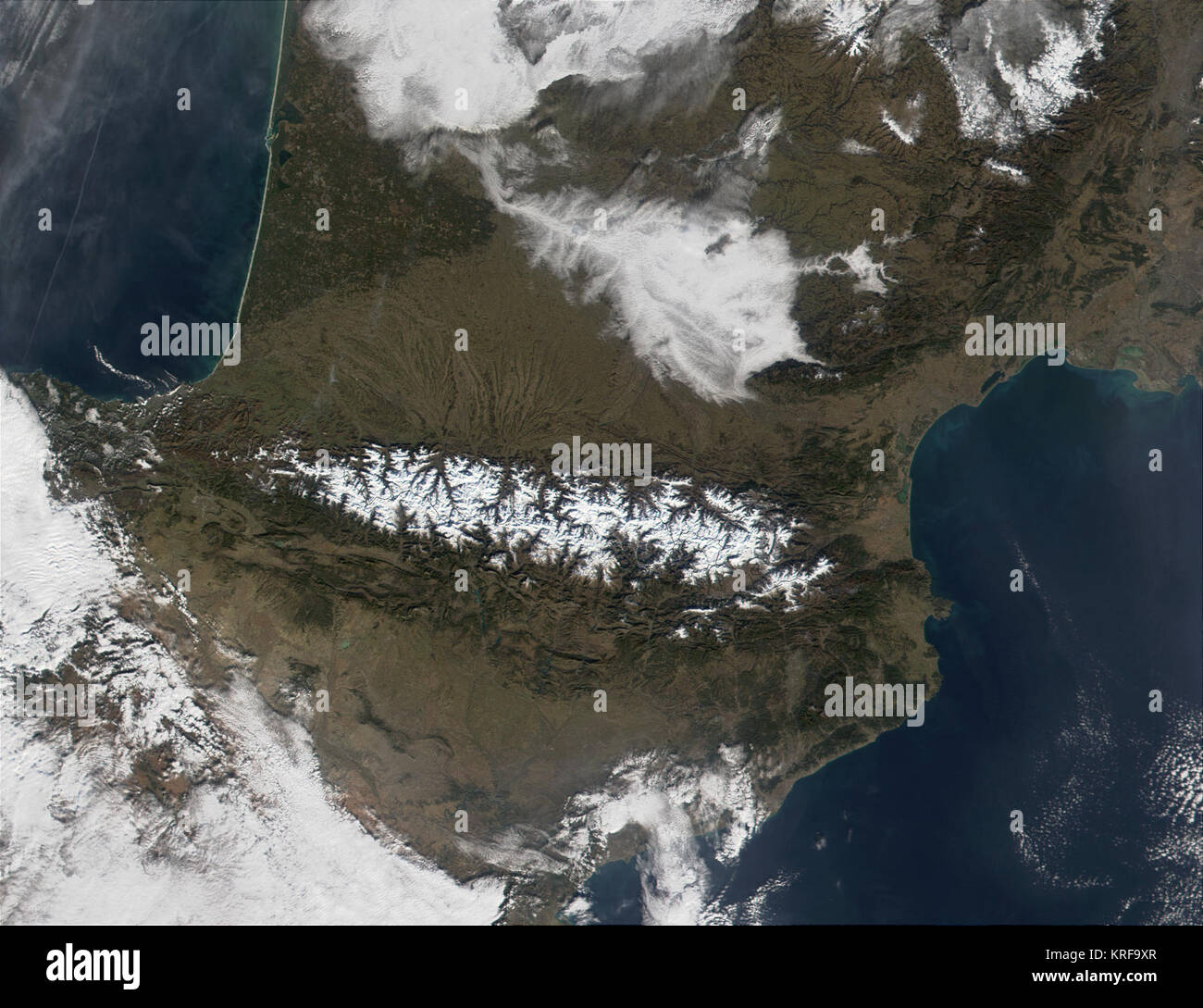 Pyrenees Mountains view from satellite Stock Photo - Alamy