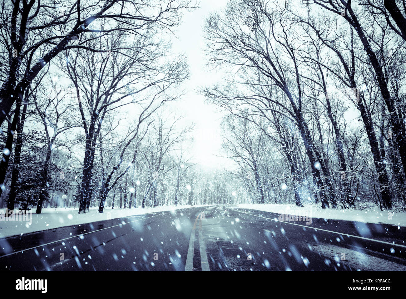 Driving on snowy winter road hi-res stock photography and images - Alamy