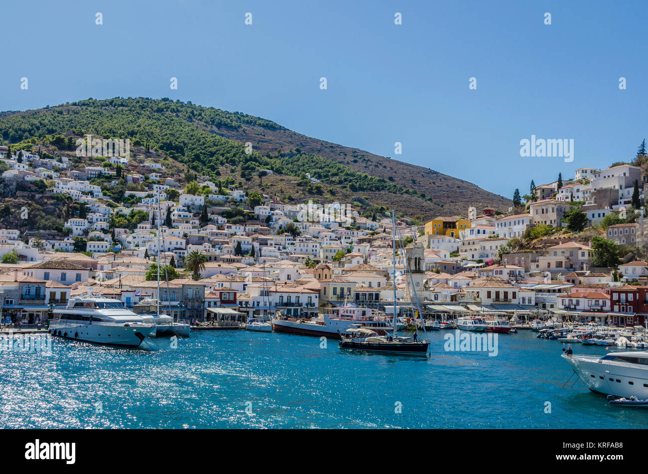 Hydra island harbor in the Saronic sea Greece Stock Photo - Alamy