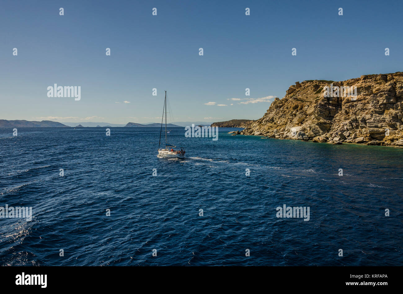 embarkation sailing between islands and mainland by the Saronic Sea ...