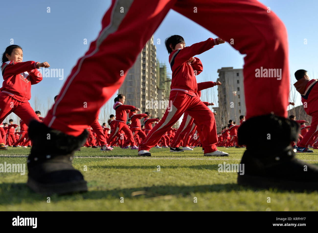 Nangong, China's Hebei Province. 20th Dec, 2017. Pupils practice ...