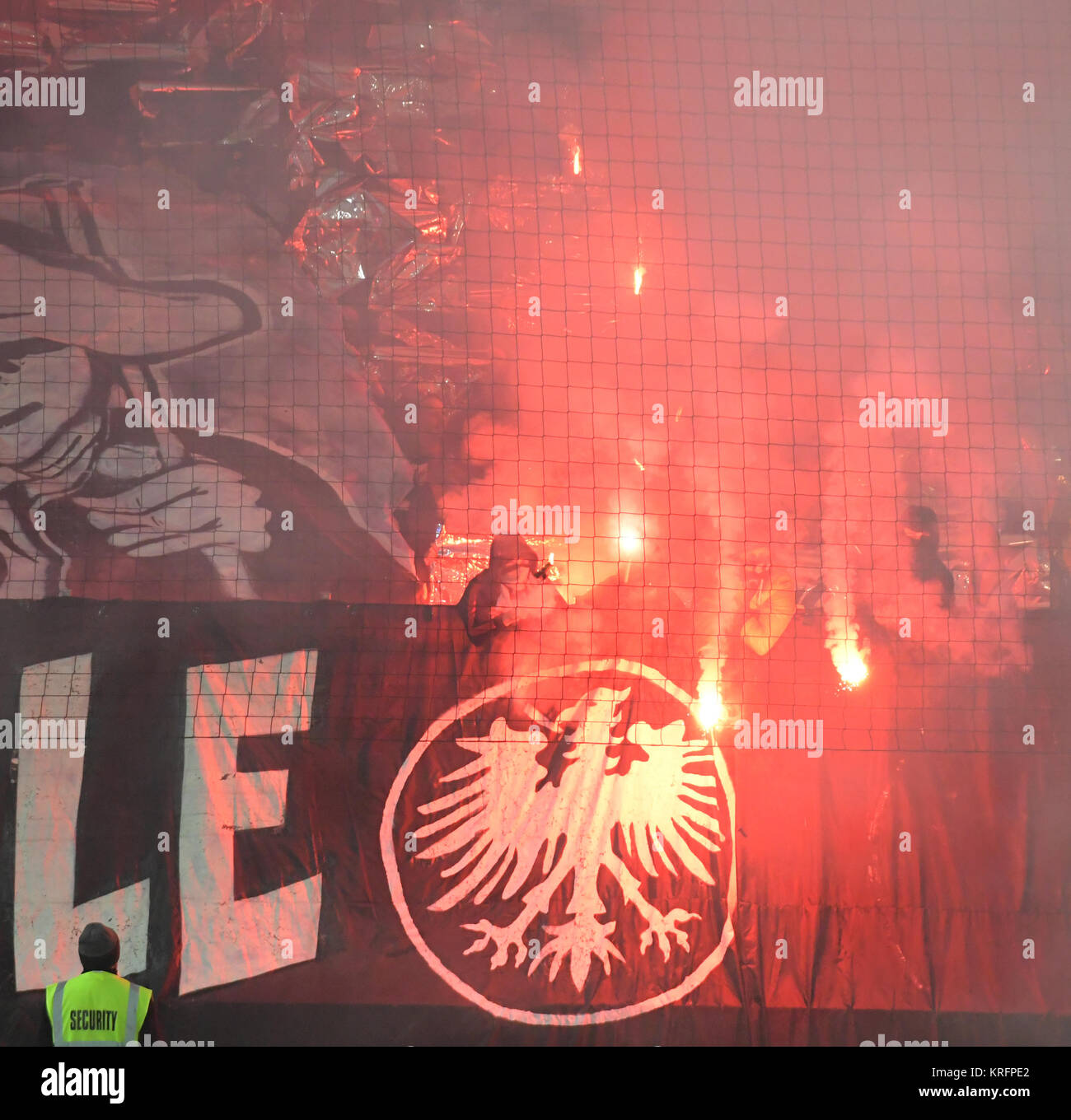 Frankfurt's fans ignite pyrotechnics during the German DFB (German ...