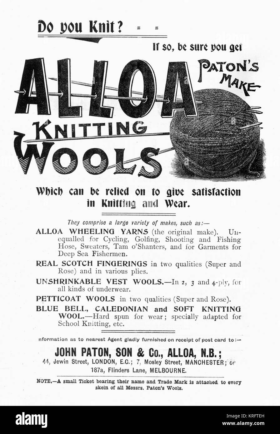 Alloa knitting wools by John Paton's, 1899 Stock Photo - Alamy