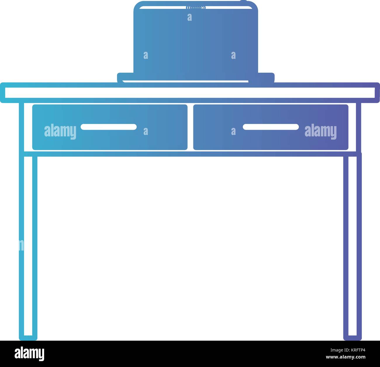 desk table with drawers and laptop computer above in front view in ...