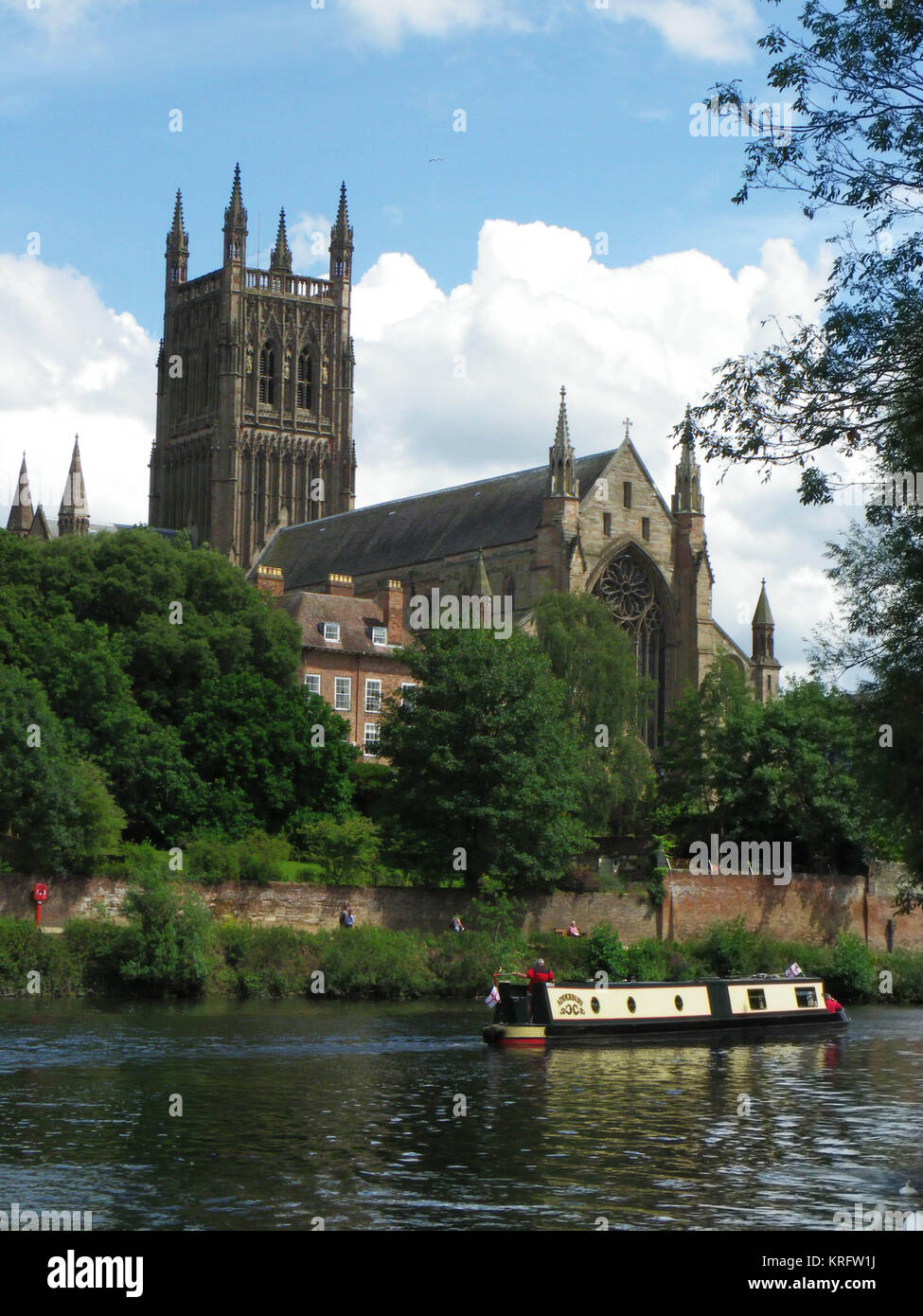 View of the riverside and Cathedral, Worcester, Worcestershire Stock ...