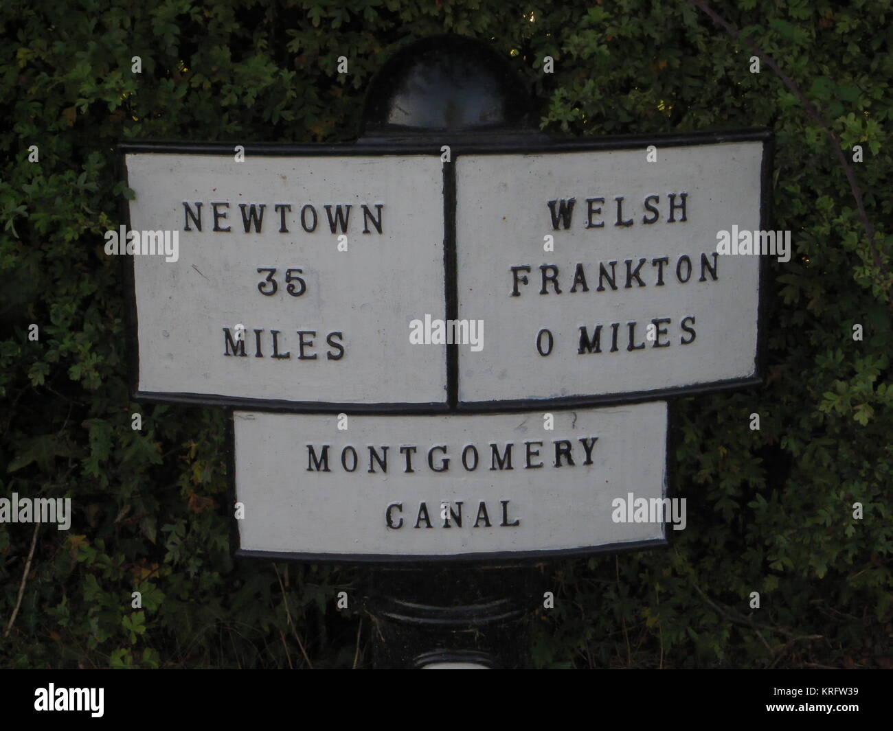 Mile marker at Frankton Locks on the Montgomery Canal, which stretches ...