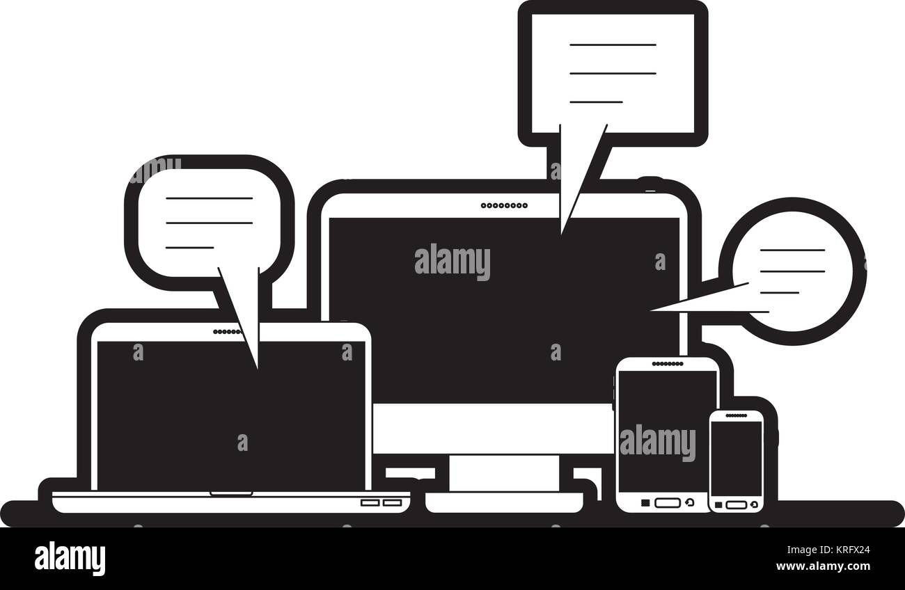 tech devices and dialogue speech in black silhouette Stock Vector Image ...