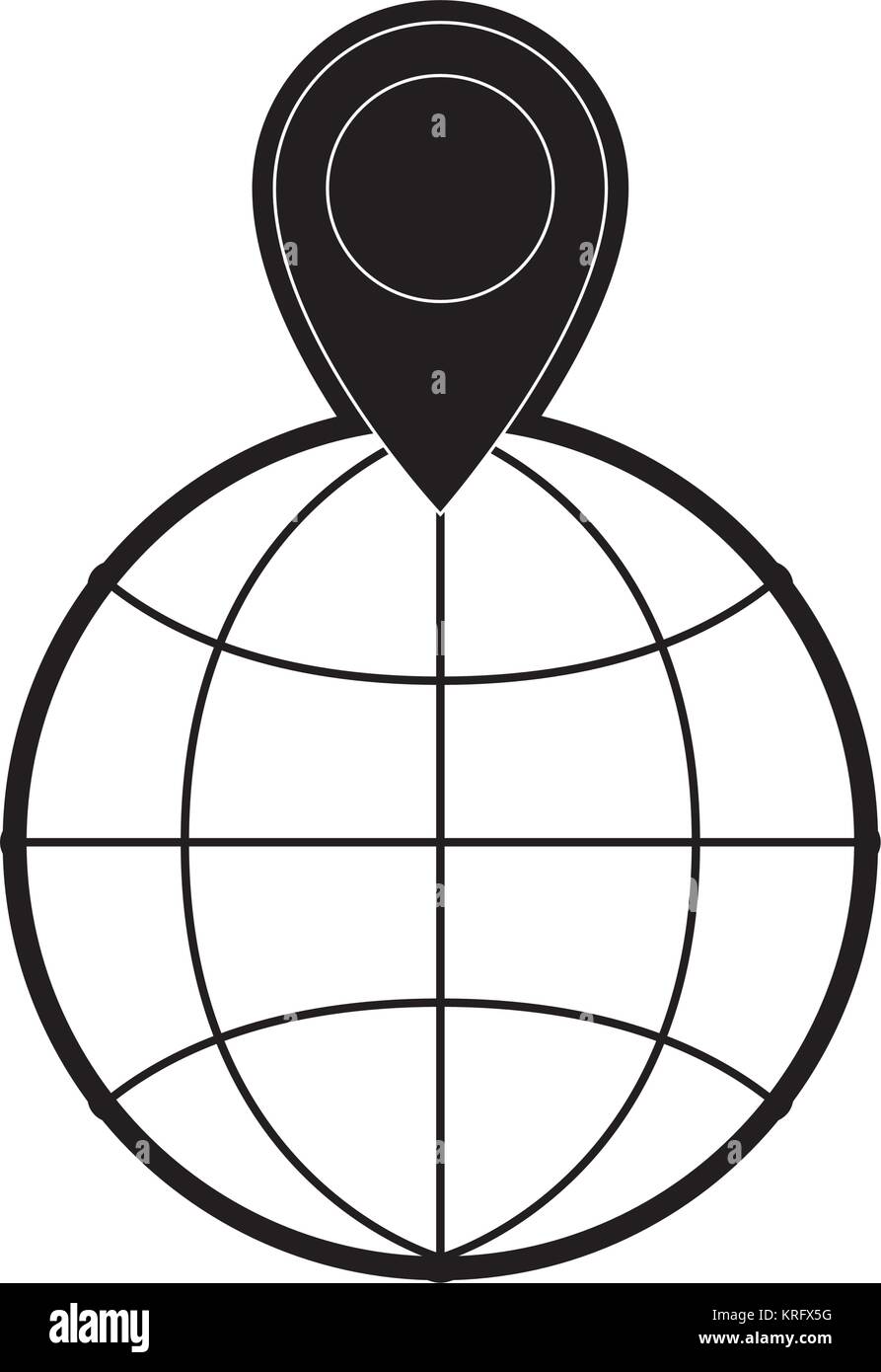world globe and map pointer on top in black silhouette Stock Vector ...