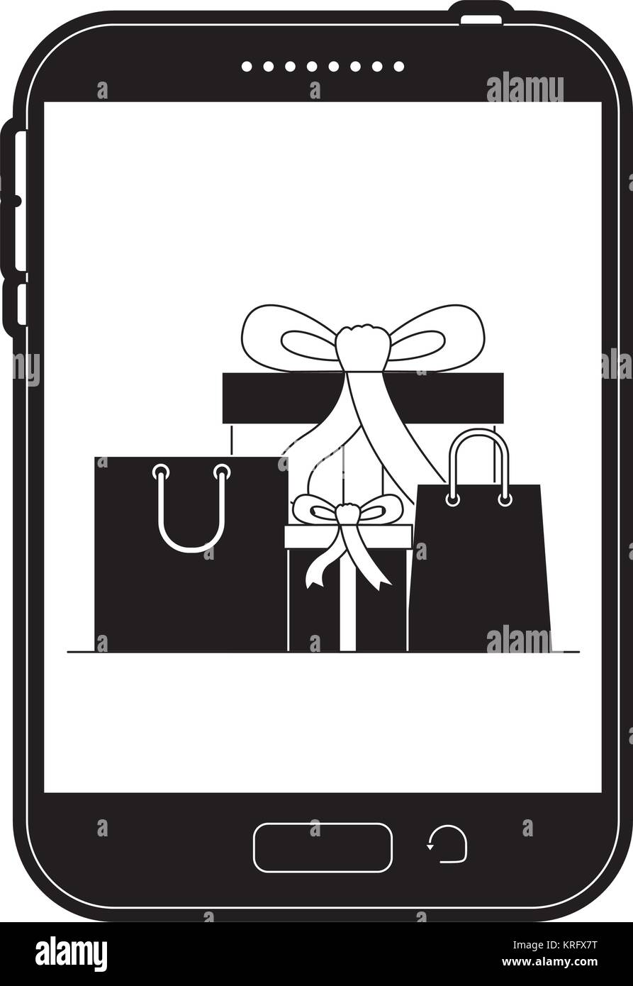 tablet device front view with gift boxes and shopping bags in screen in ...