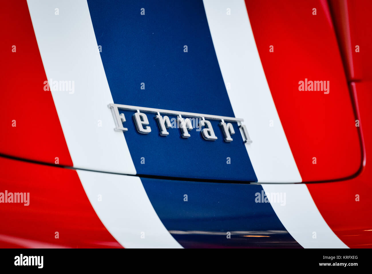 Milan, Italy - September 24, 2017: Ferrari logo on Ferrari red car ...