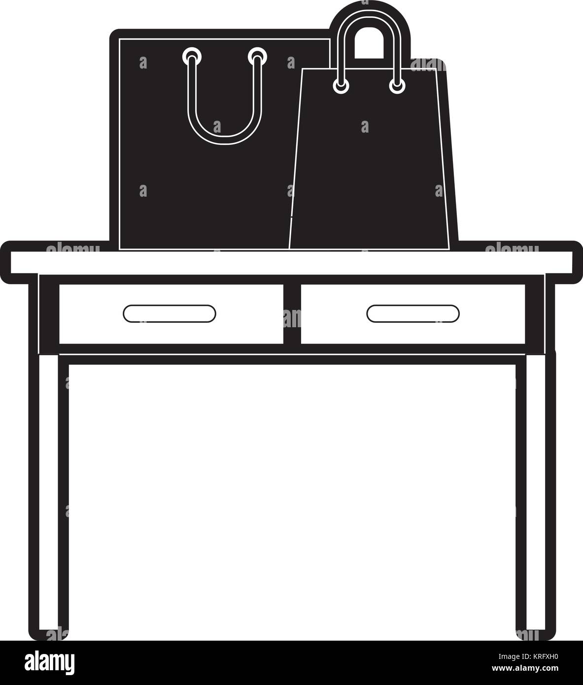 desk table with drawers front view with shopping bags above in black ...