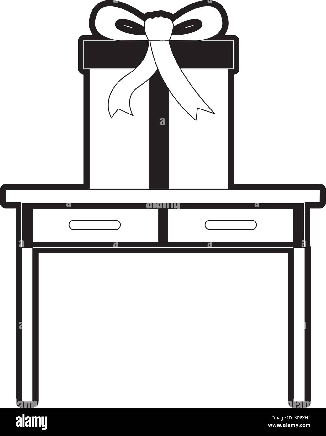 desk table with drawers front view with big gift box in black ...