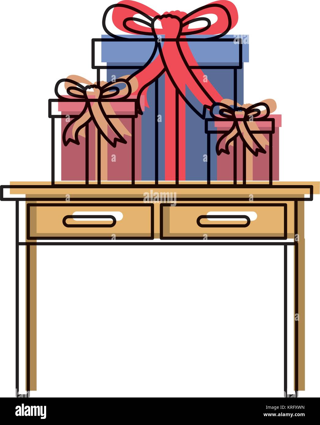 desk table with drawers front view with gifts boxes in watercolor ...