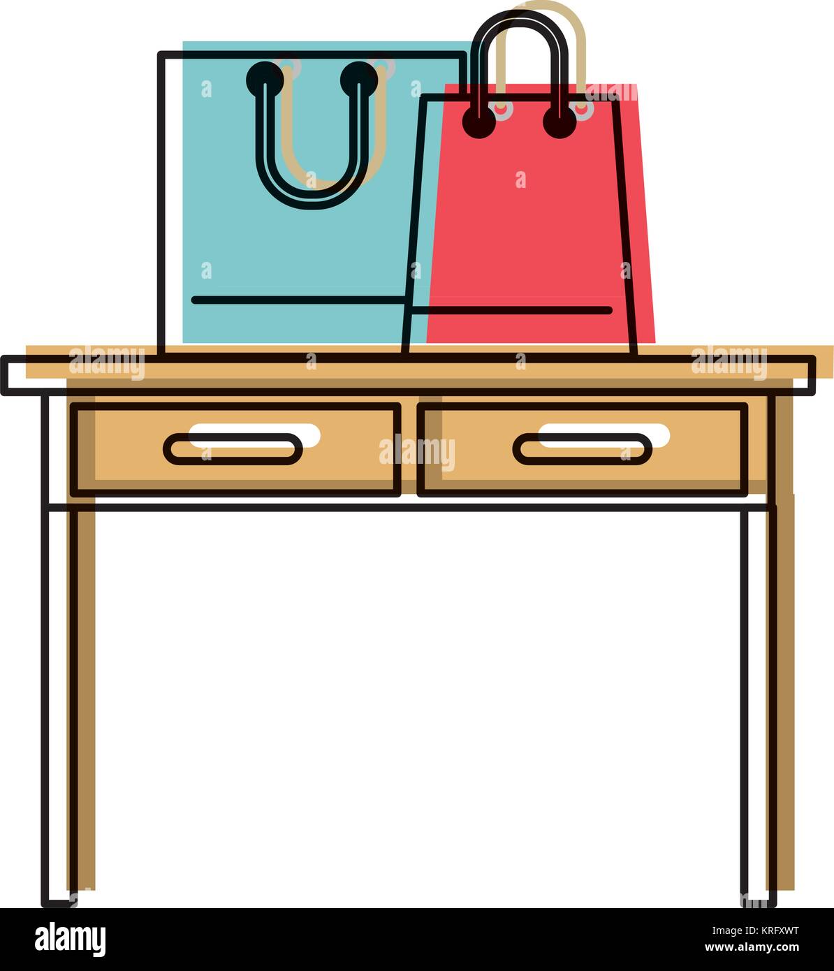 desk table with drawers front view with shopping bags above in ...