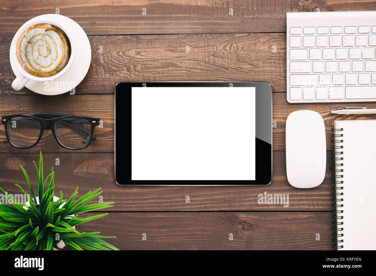 digital tablet blank screen on work desk, mockup black tablet Stock ...