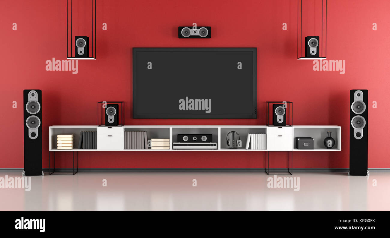 Red home cinema system Stock Photo - Alamy