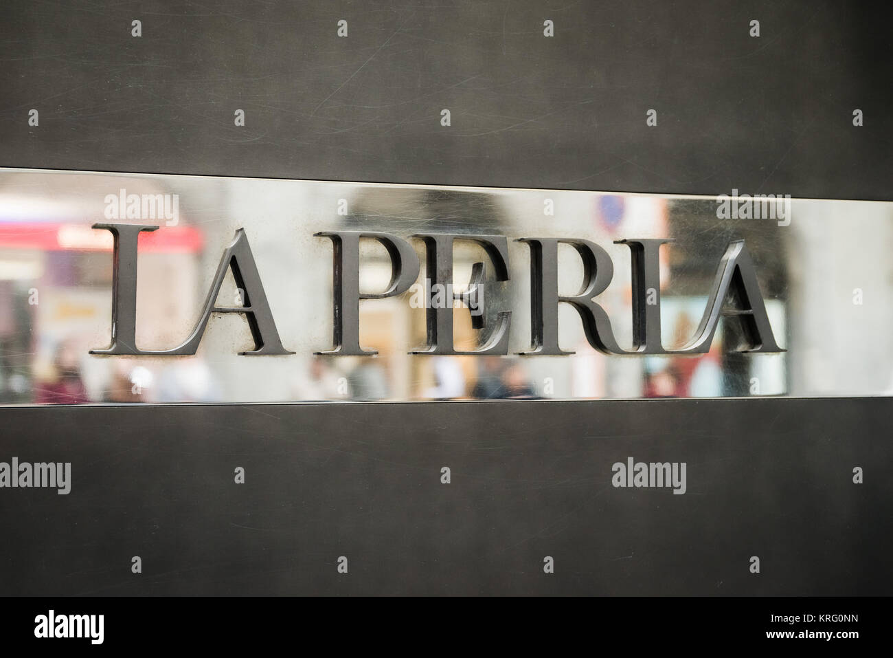 Milan, Italy - February 28, 2017: Shop window of a La Perla logo on a ...