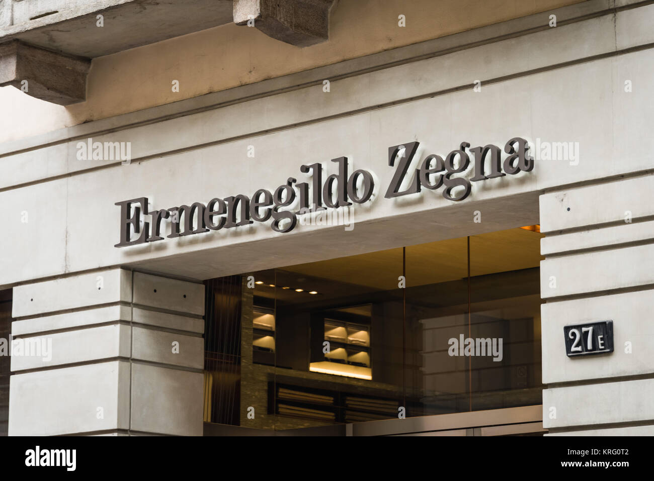 Milan, Italy - February 28, 2017: Shop window of a Zegna shop in Milan ...