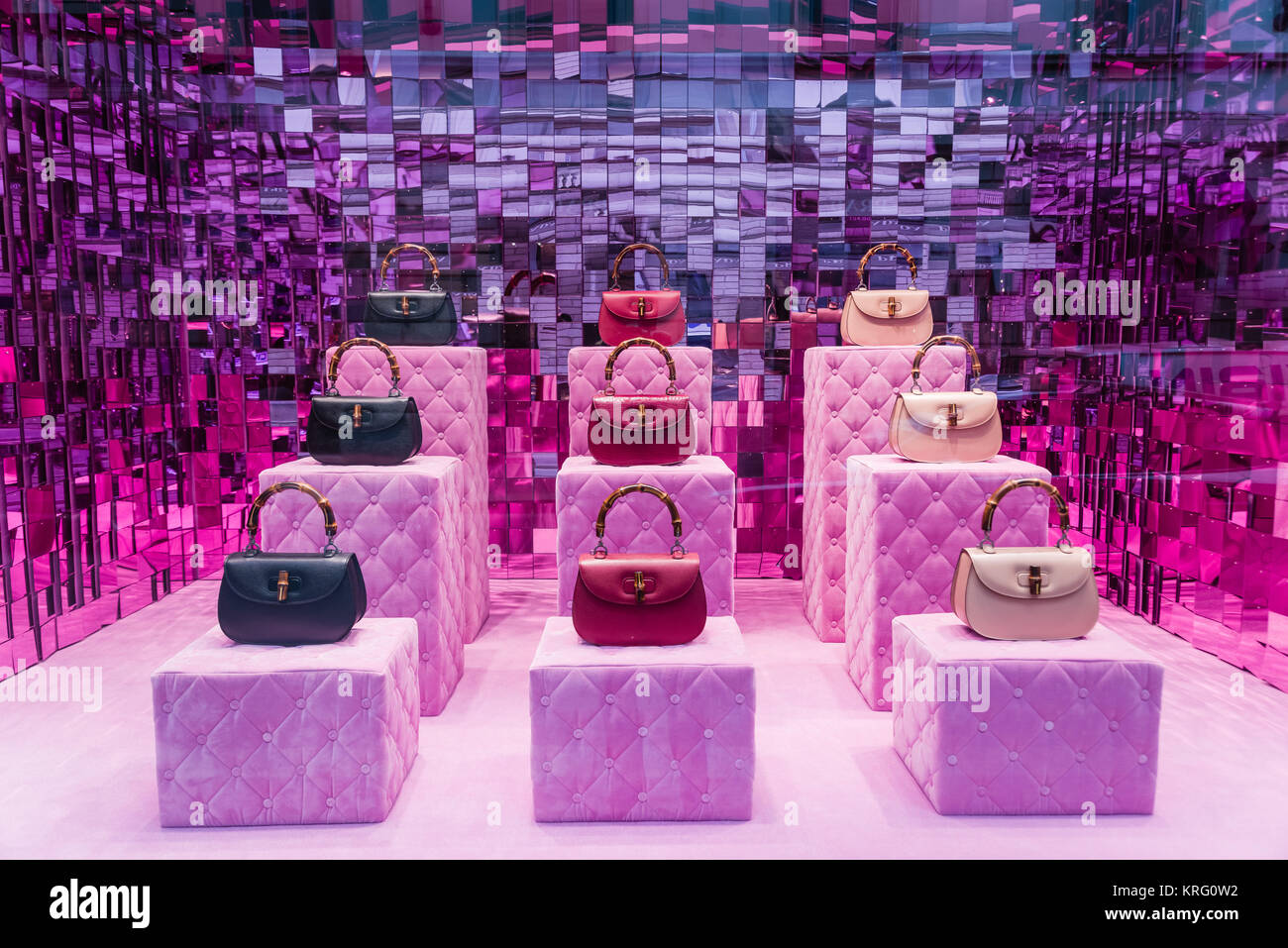 Milan, Italy - February 28, 2017: Shop window of a Gucci shop in Milan ...