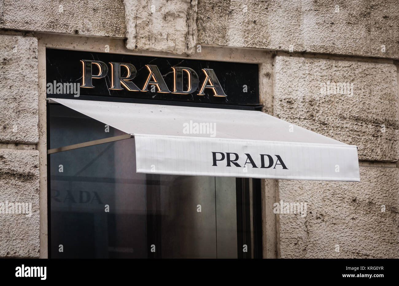Milan, Italy - February 28, 2017: Shop window of a Prada logo on a ...