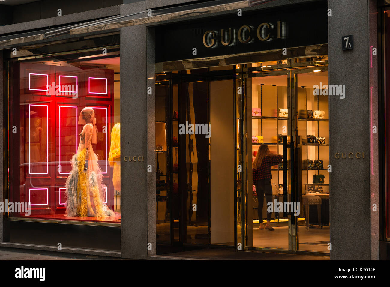 Milan, Italy - October 9, 2016: Shop window and entrance of a Gucci ...