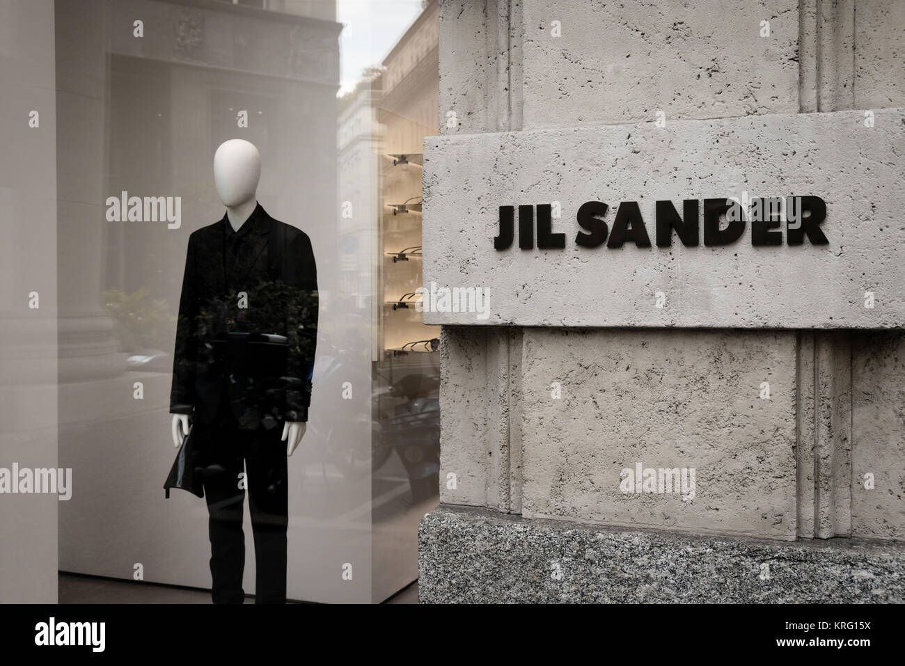 Milan, Italy - October 8, 2016: Window and entrance of a Jil Sander ...
