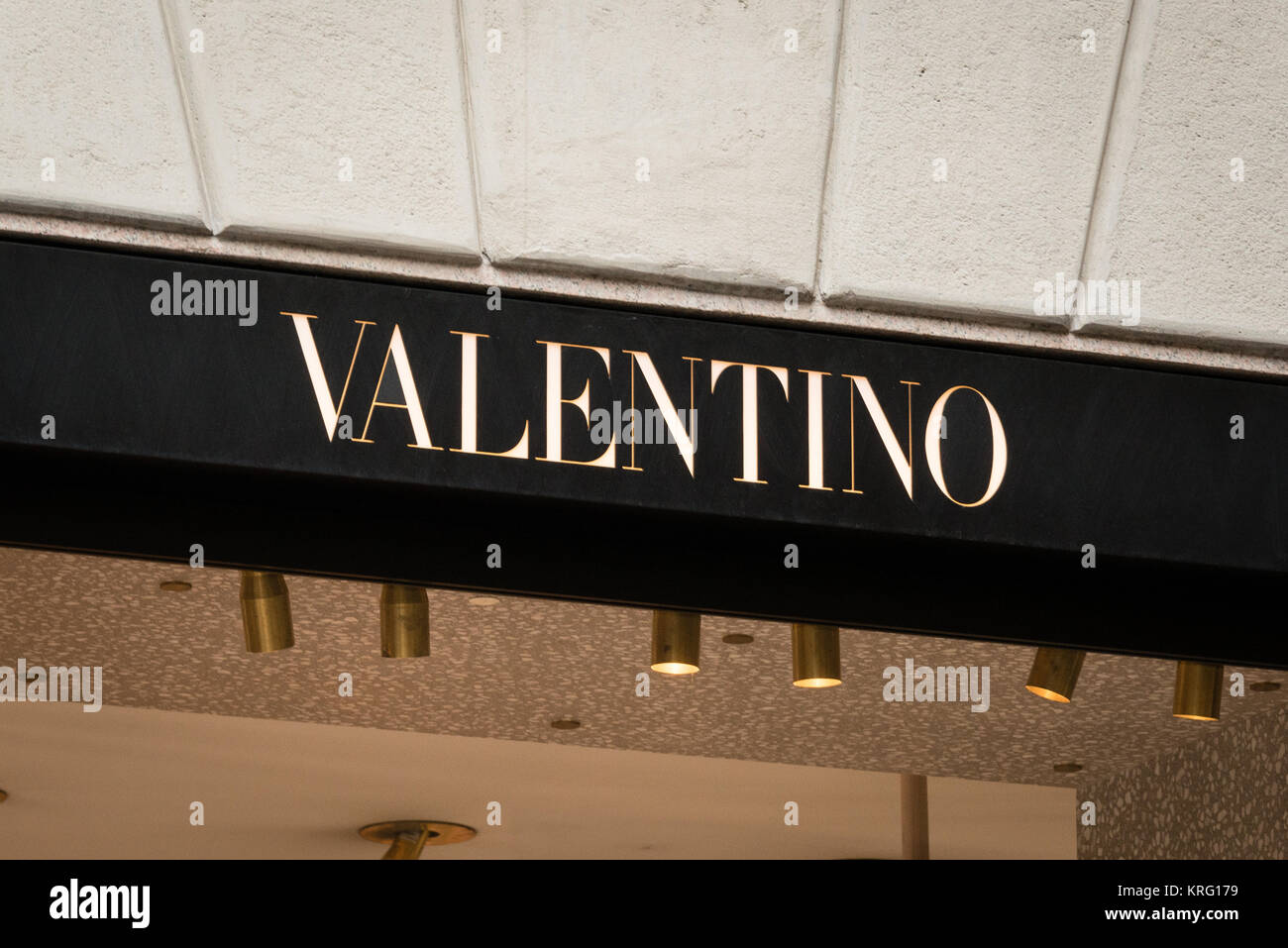 Milan, Italy - October 8, 2016: Window and entrance of a Valentino shop ...