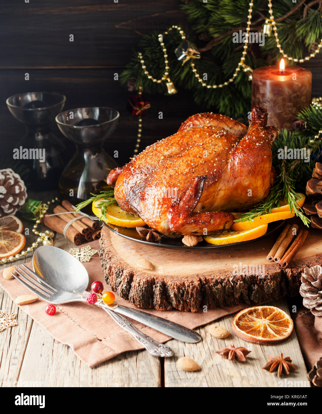 Roast chicken or turkey for Christmas Dinner and New Year with mulled ...