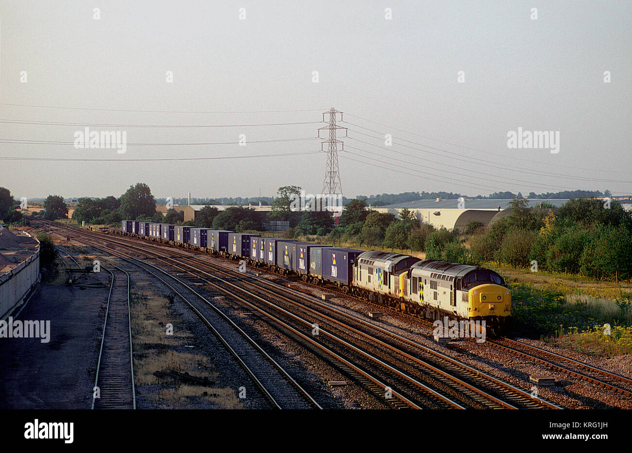 A pair of class 37 locomotives double heading a freightliner train at ...