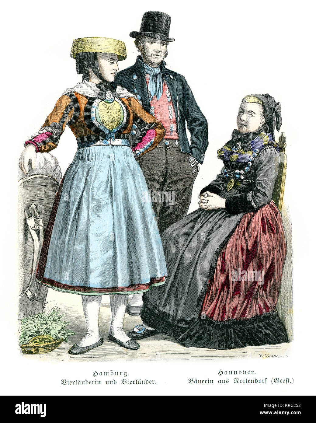 Vintage engraving of Traditional of Germany. Hamburg and Hanover,19th ...