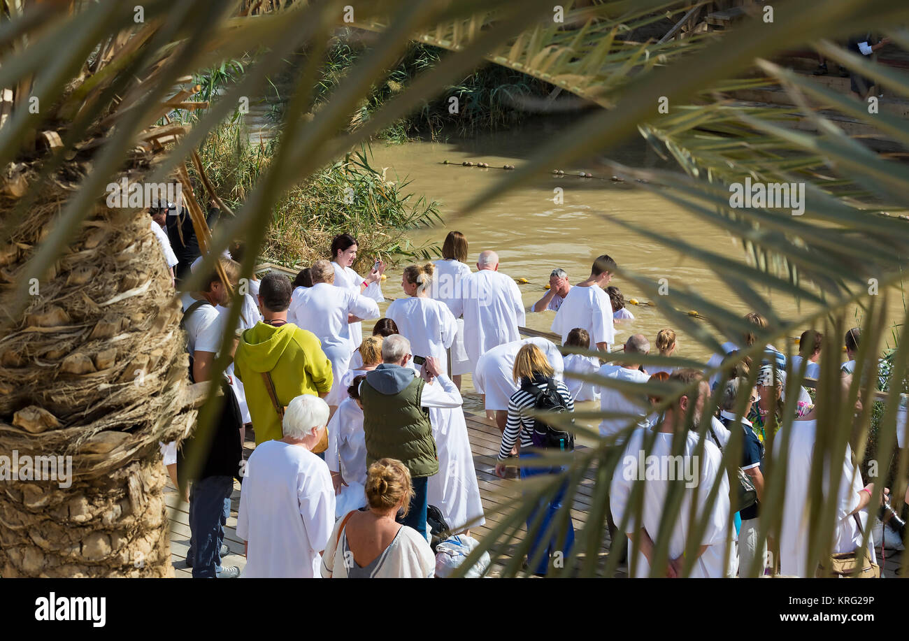 BETHABARA, ISRAEL- 25 NOVEMBER 2017: Pilgrims from different countries ...
