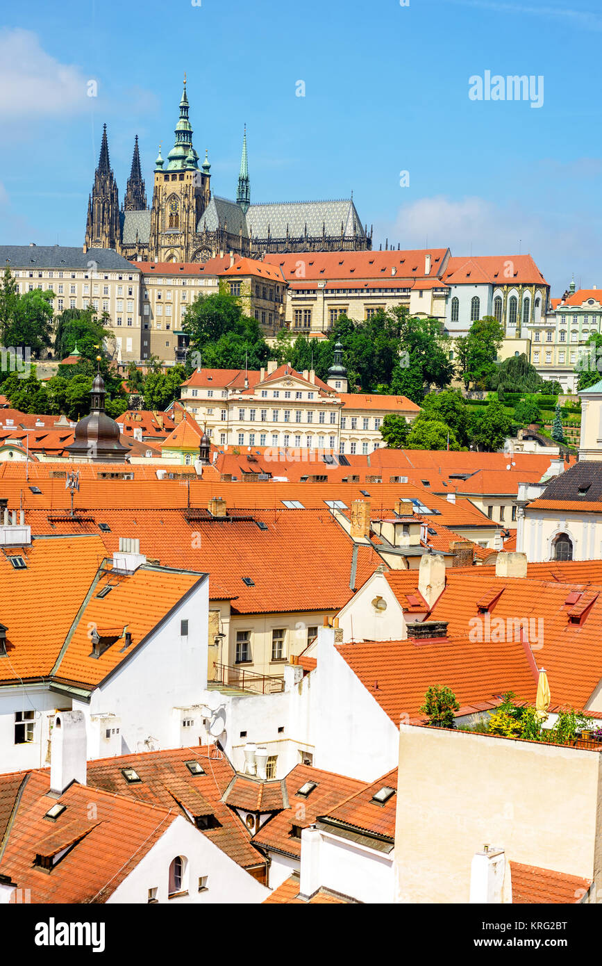 View on St. Vitus Cathedral and Prague Castle on a brigh Summer day in ...