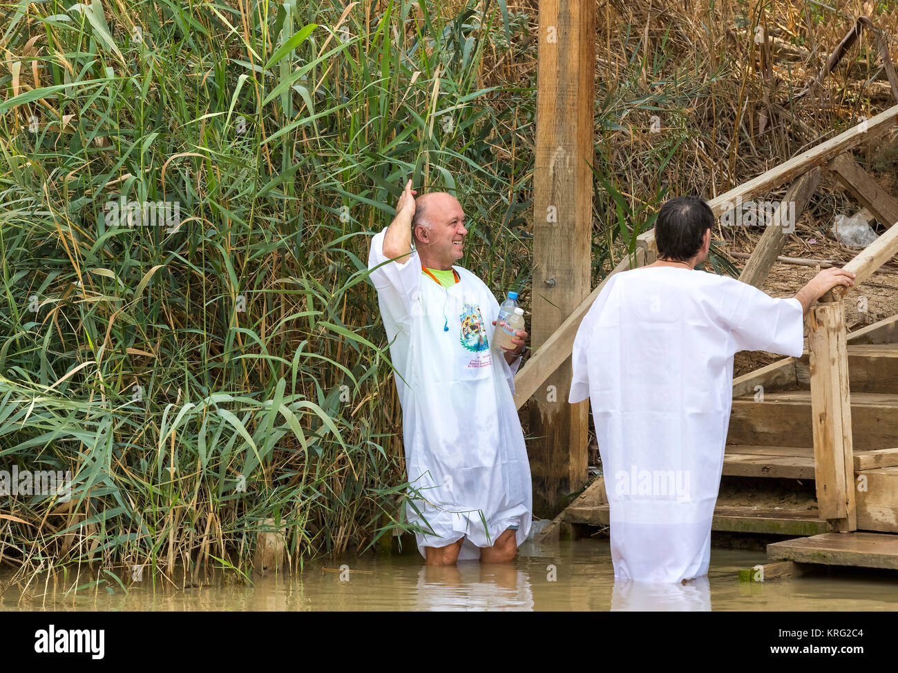 BETHABARA, ISRAEL- 25 NOVEMBER 2017: Pilgrims from different countries ...