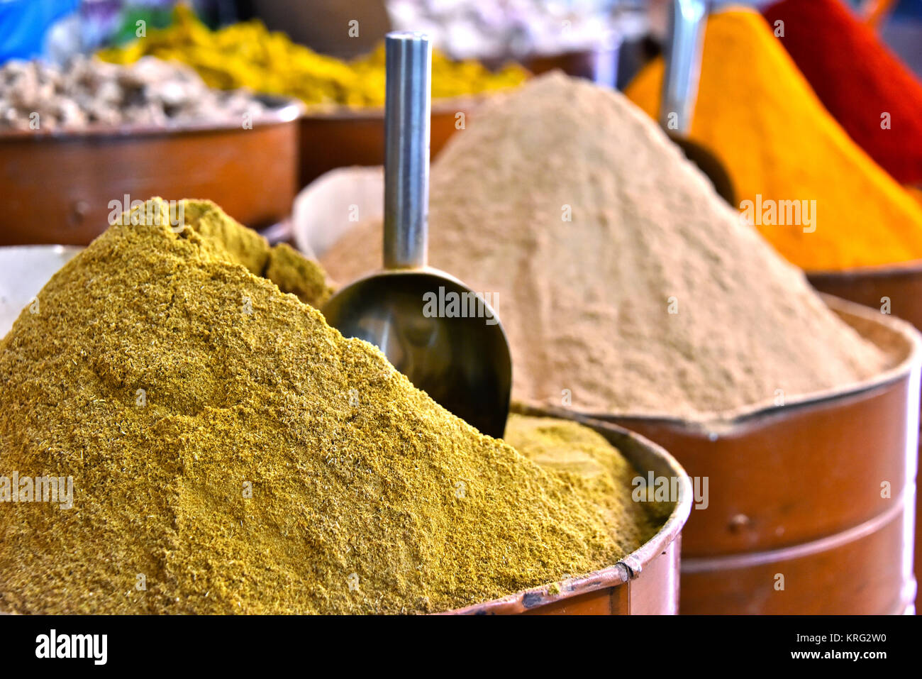 Variety of spices on the arab street market stall Stock Photo - Alamy