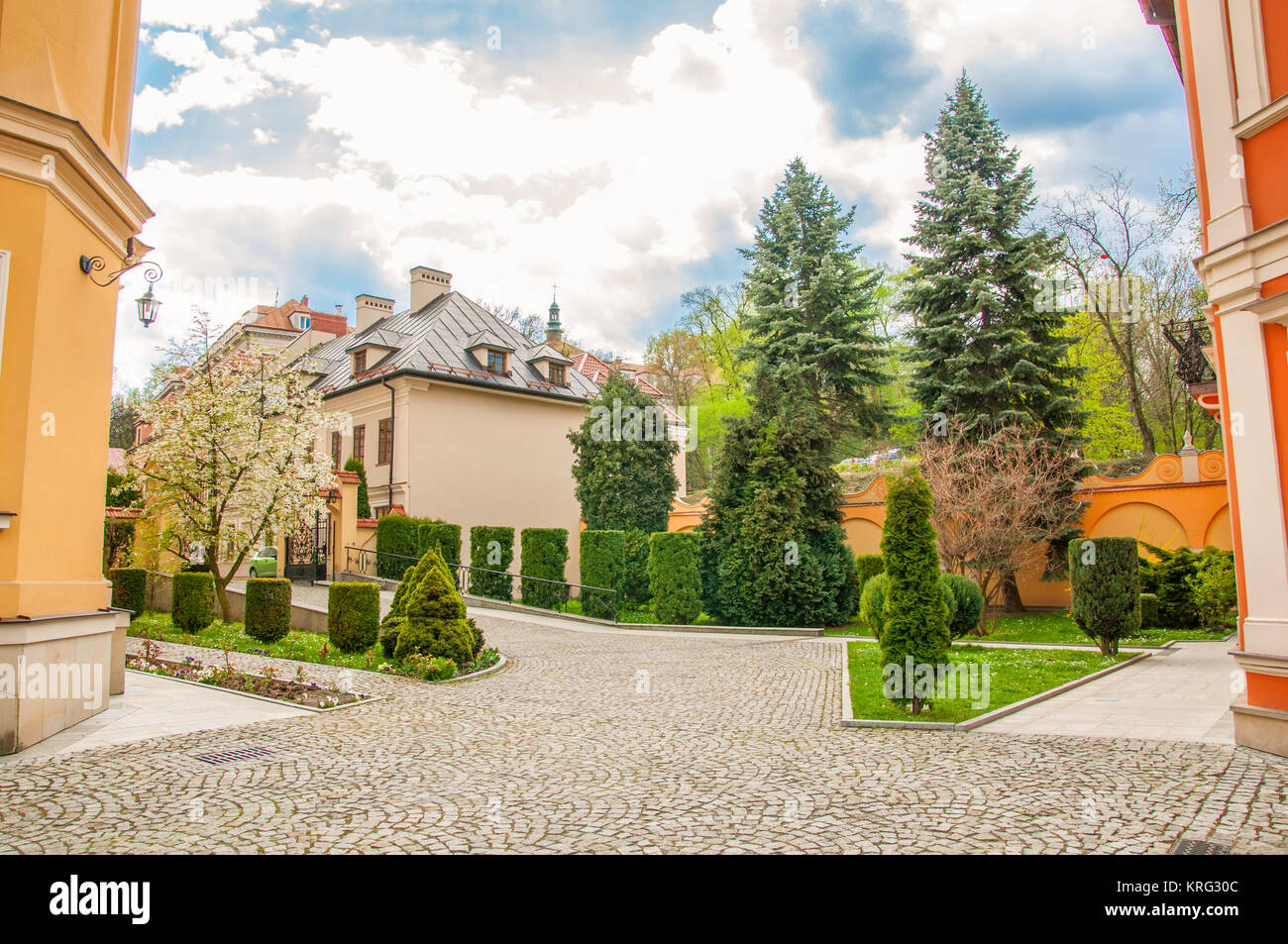 Internal yard of an ancient castle in Eastern europe Stock Photo - Alamy