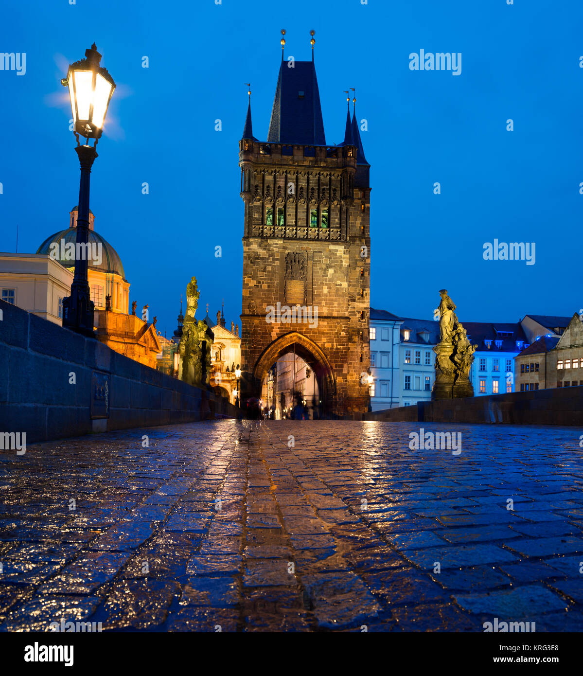 Prague, Charles Bridge at night Stock Photo - Alamy