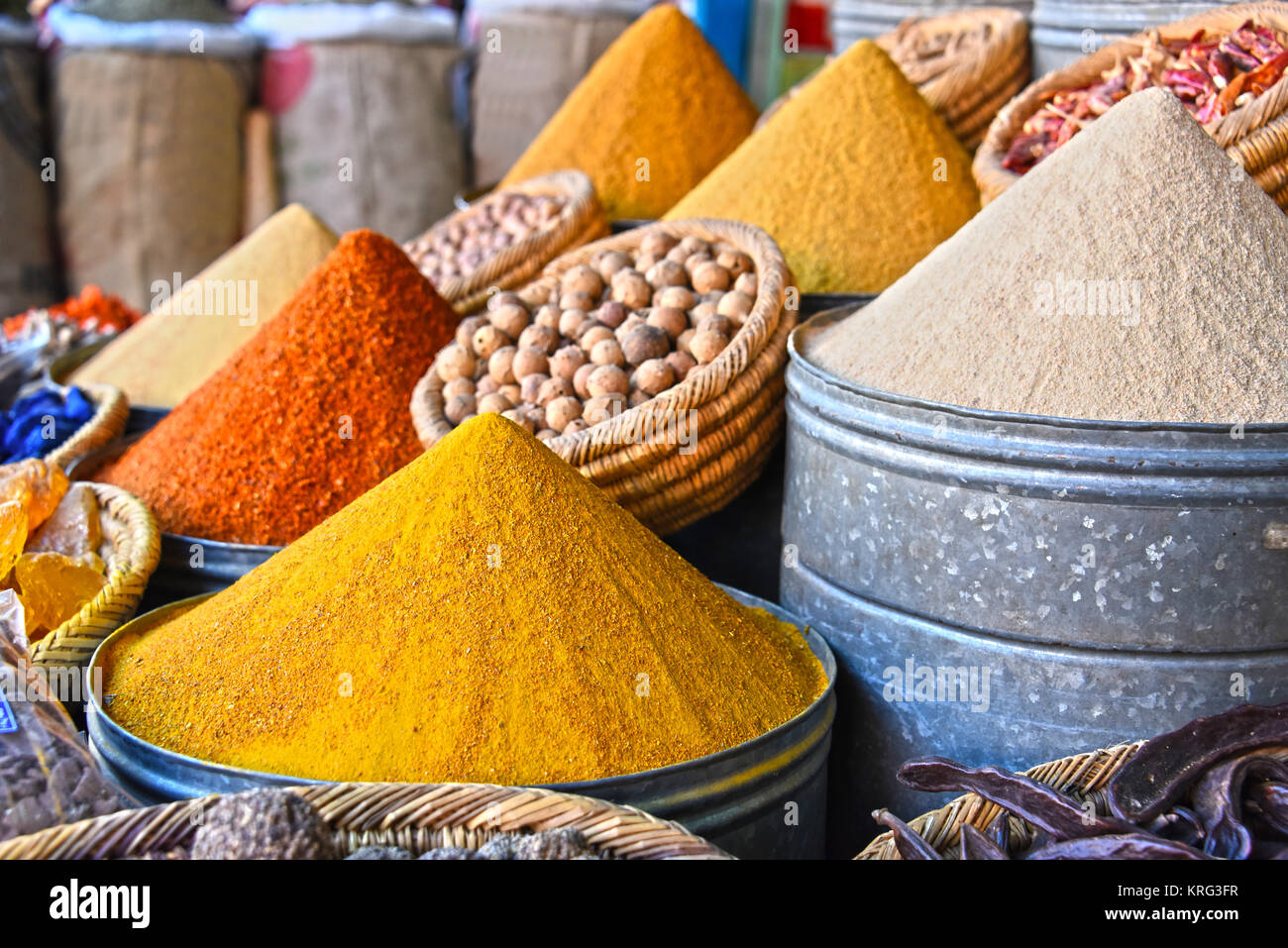 Variety of spices on the arab street market stall Stock Photo - Alamy