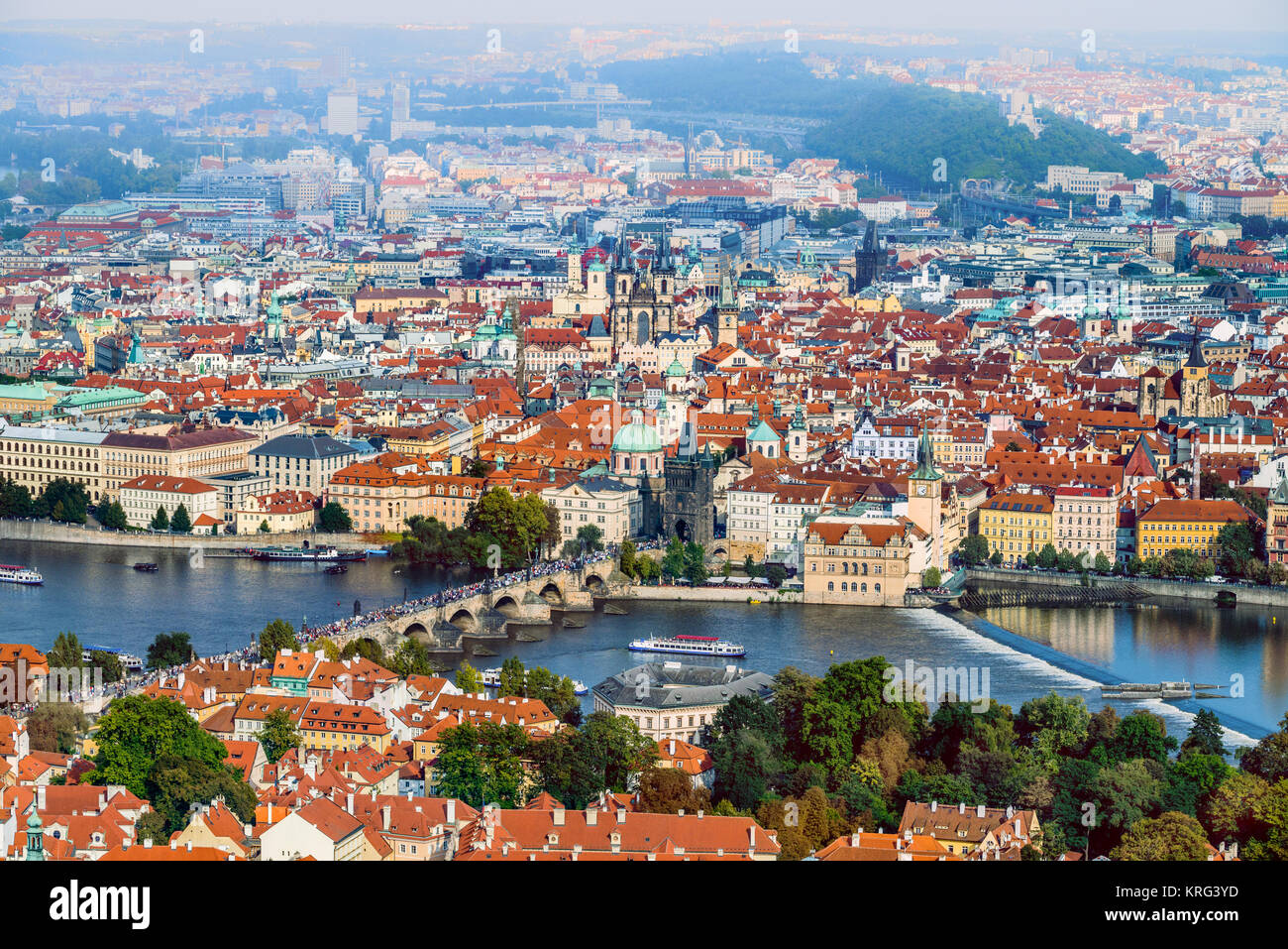 Prague on a misty day, an aerial view from the mountain Stock Photo - Alamy
