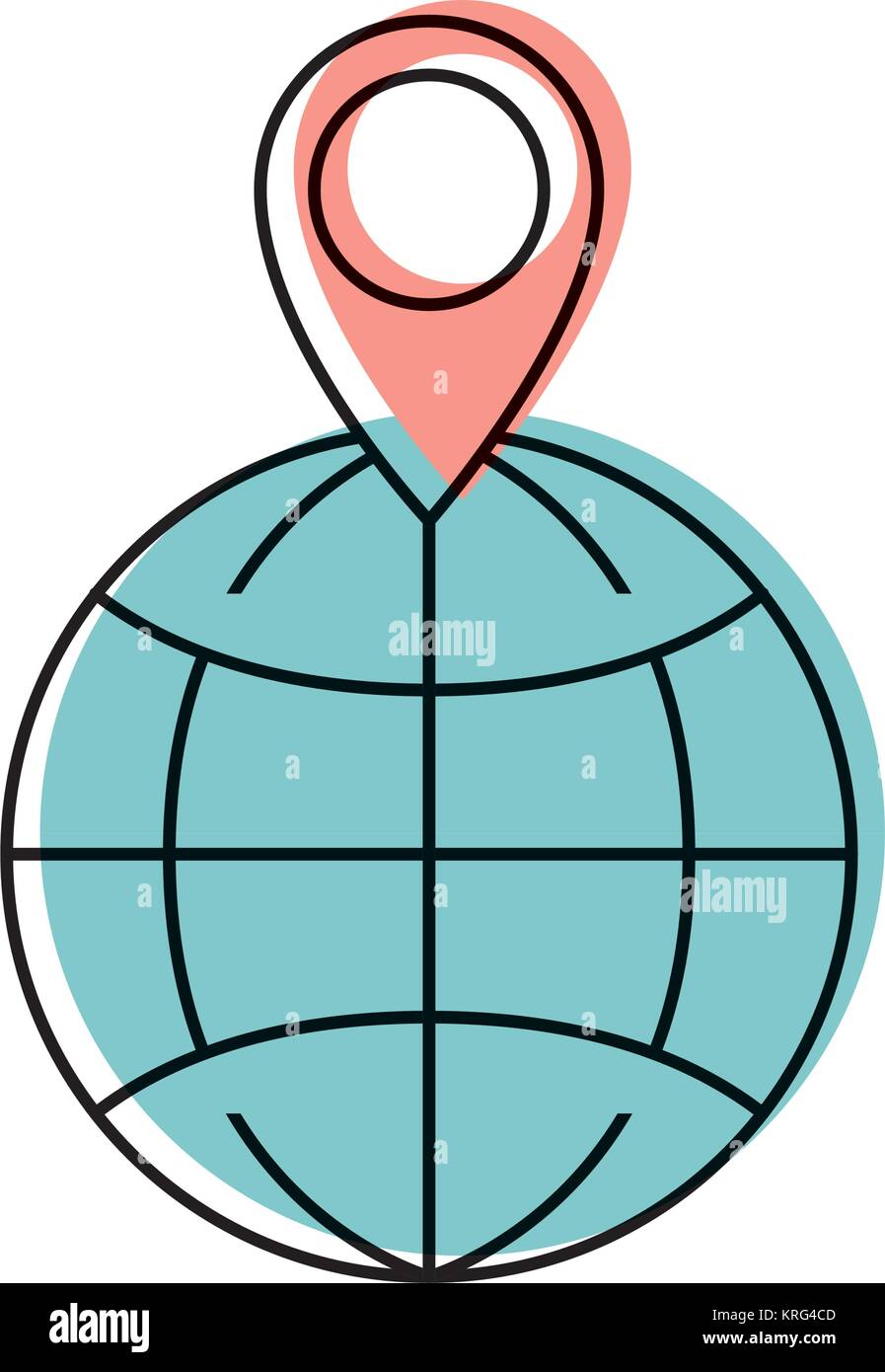 world globe and map pointer on top in watercolor silhouette Stock ...