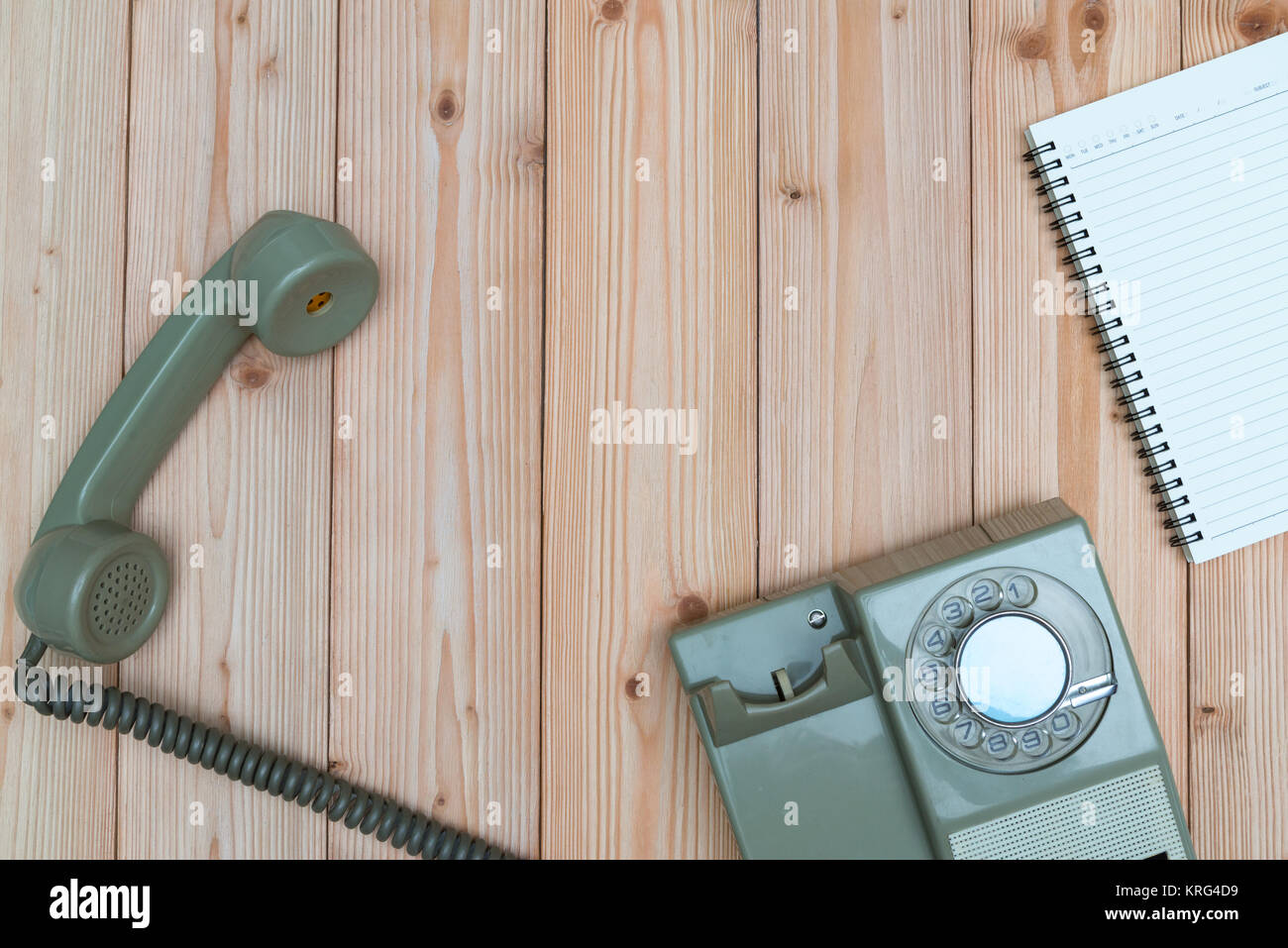Retro rotary telephone or vintage phone with cable and white empty ...
